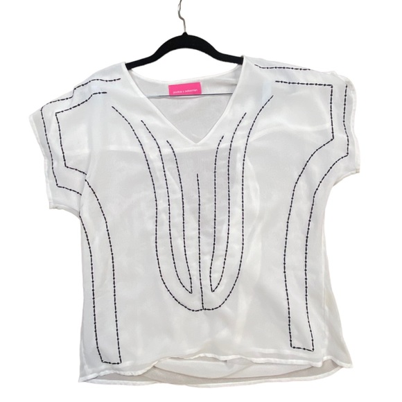 Pookie & Sebastian | Tops | Pookie Sebastian Embroidered Semi Sheer ...